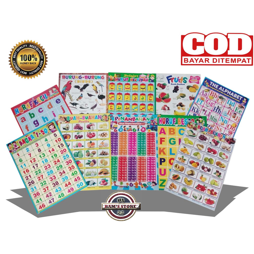 Jual PAKET Poster EDUKASI ABC isi 12 Pcs TERLARIS /ABJAD HURUF HIJAIYAH ...