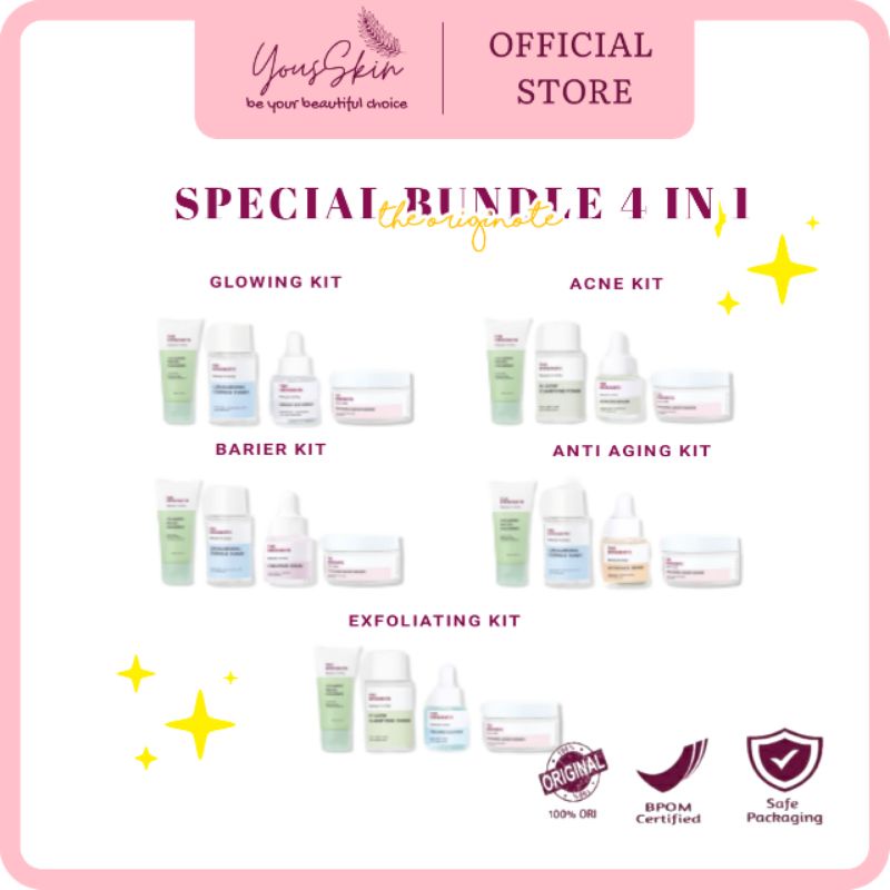 Jual [Pre-Order]Special Bundling 4 in 1 Skincare Kit The Originote Kit : Acne Kit, Glowing Kit ...