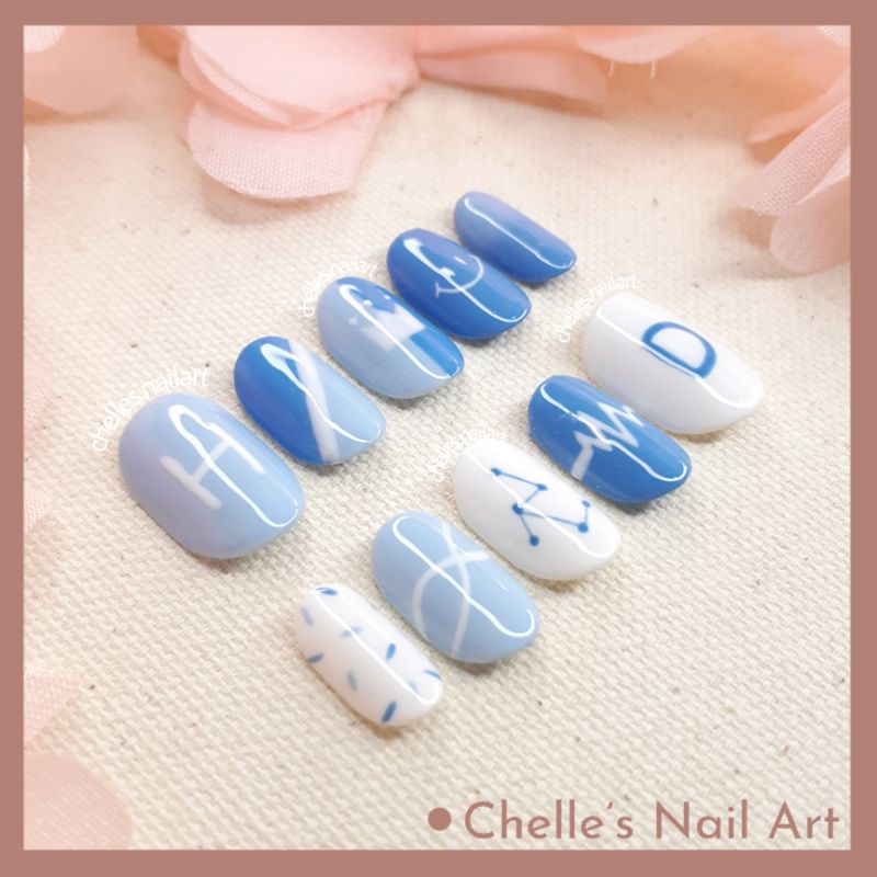 Jual SVT Blue Happy Ending Nails Custom Fake Nails Kuku Palsu Handmade ...