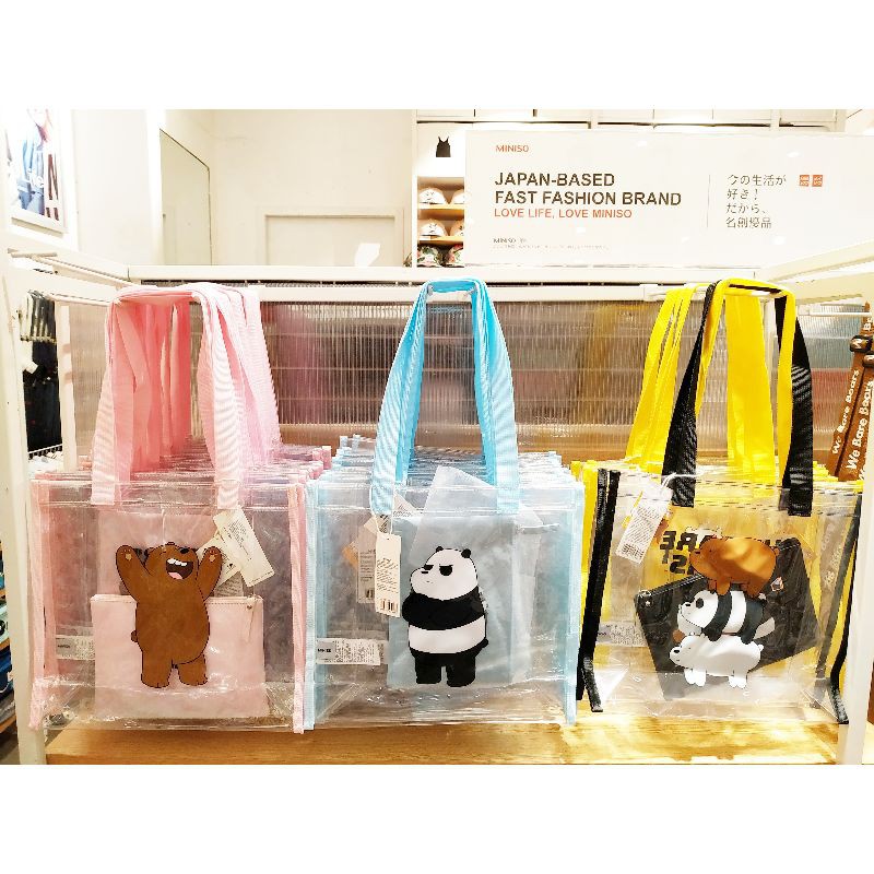 Jual MINISO Totebag Bening we bare bears FREE POUCH TOTEBAG WE BARE ...