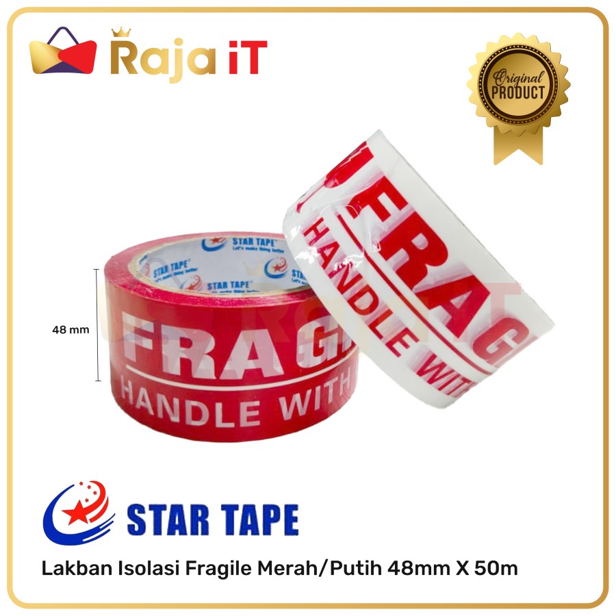 Jual STAR TAPE Lakban Isolasi Selotip Fragile Merah/Putih 48mmx50m ...