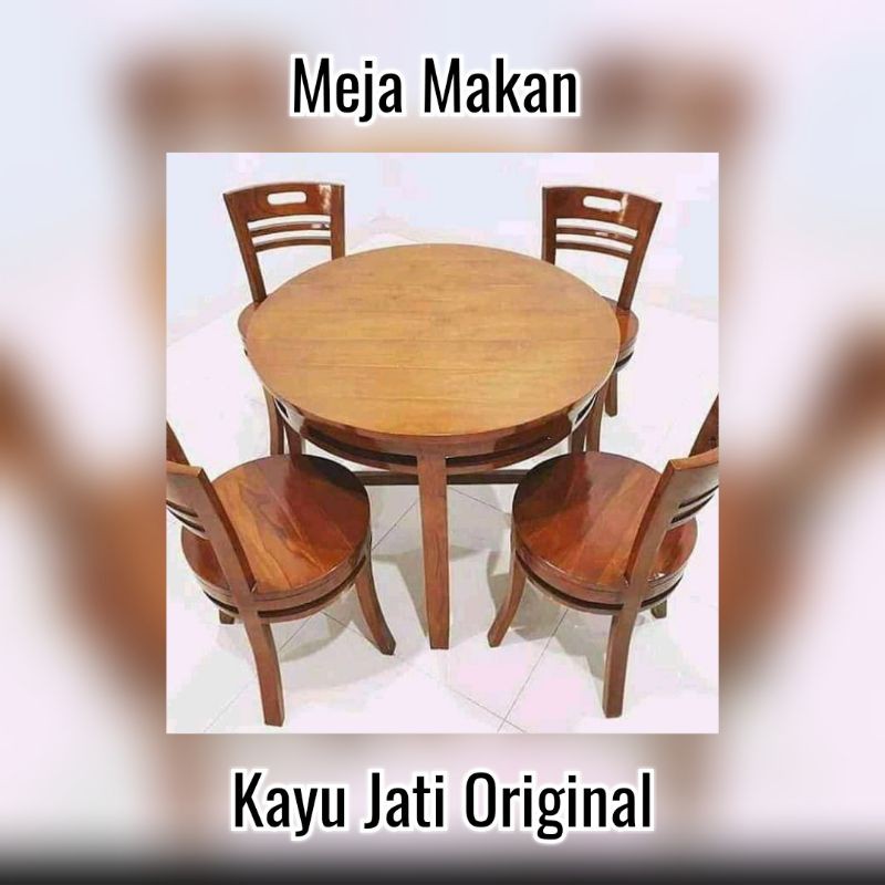 Jual Meja Makan Kayu Jati 4 Kursi Bundar Asli Kayu Jati | Shopee Indonesia