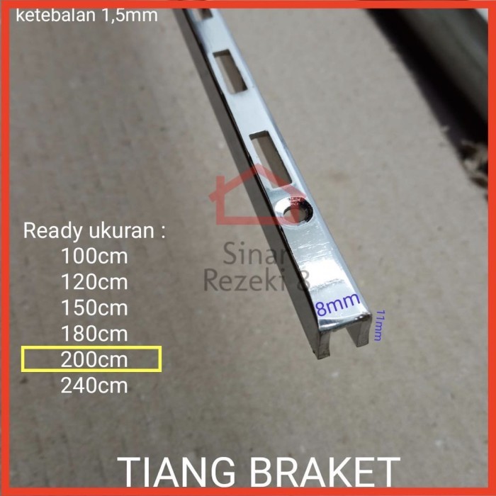 Jual Tiang Bracket Kaca 200 cm / Braket Papan Dinding Kayu Shelf 2 MTR ...