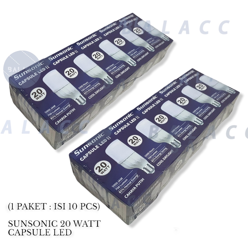 Jual Lampu Led 20 Watt Sunsonic 20w Kapsul Tabung 20W Putih Murah SNI Paket 10 Pcs | Shopee ...