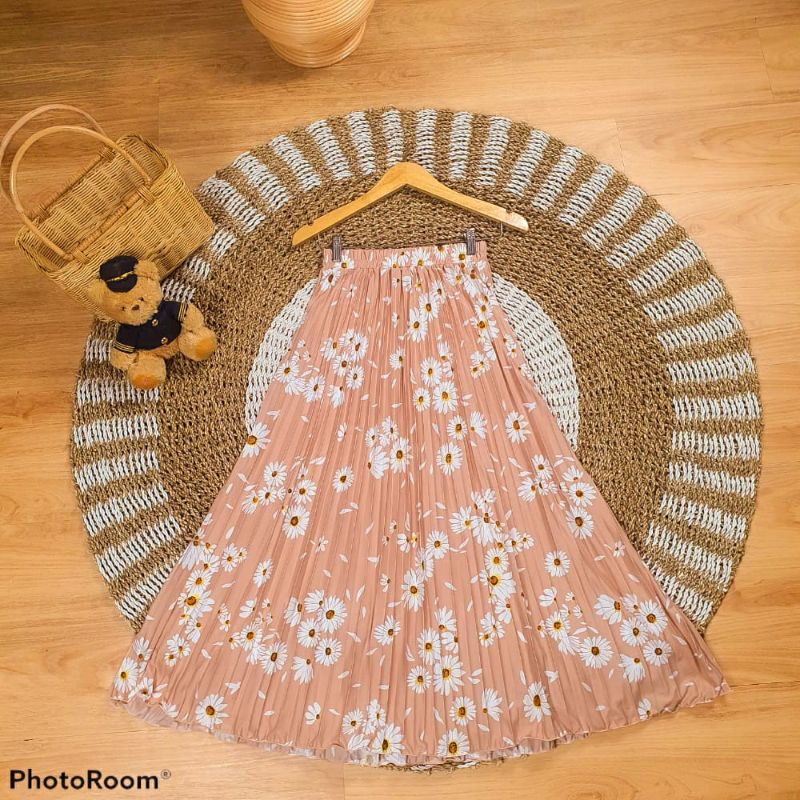 Jual Rok Plisket Motif Bunga Premium / Rok Plisket Motif Bunga Lily ...
