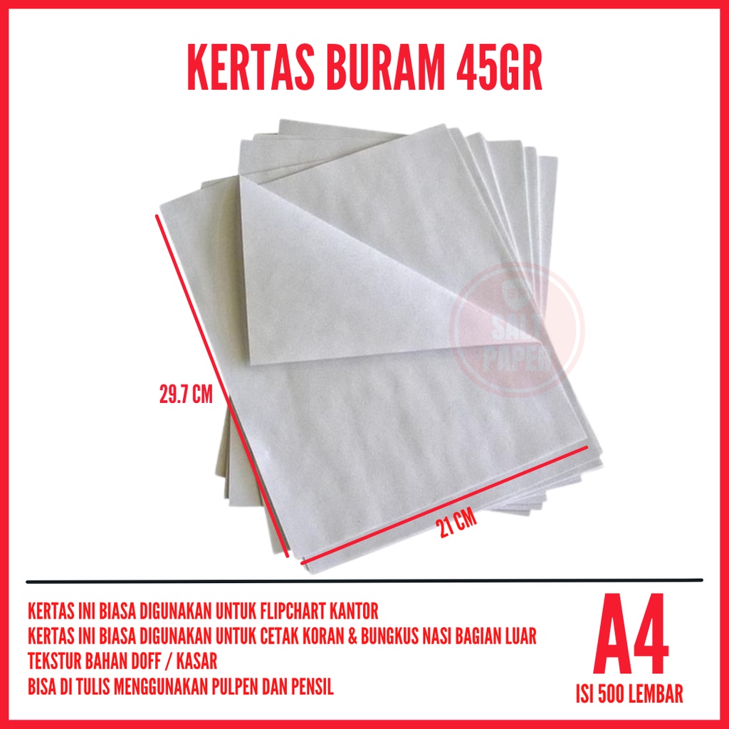 Jual Kertas Buram A4 1 Rim isi 500 lembar / Kertas Buram A4 | Shopee ...