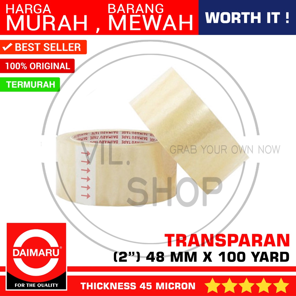 Jual ASLI LAKBAN OPP DAIMARU TAPE 2" 48 MM X 100 YARD ORIGINAL SOLASIBAN SLASIBAN ISOLASI ...