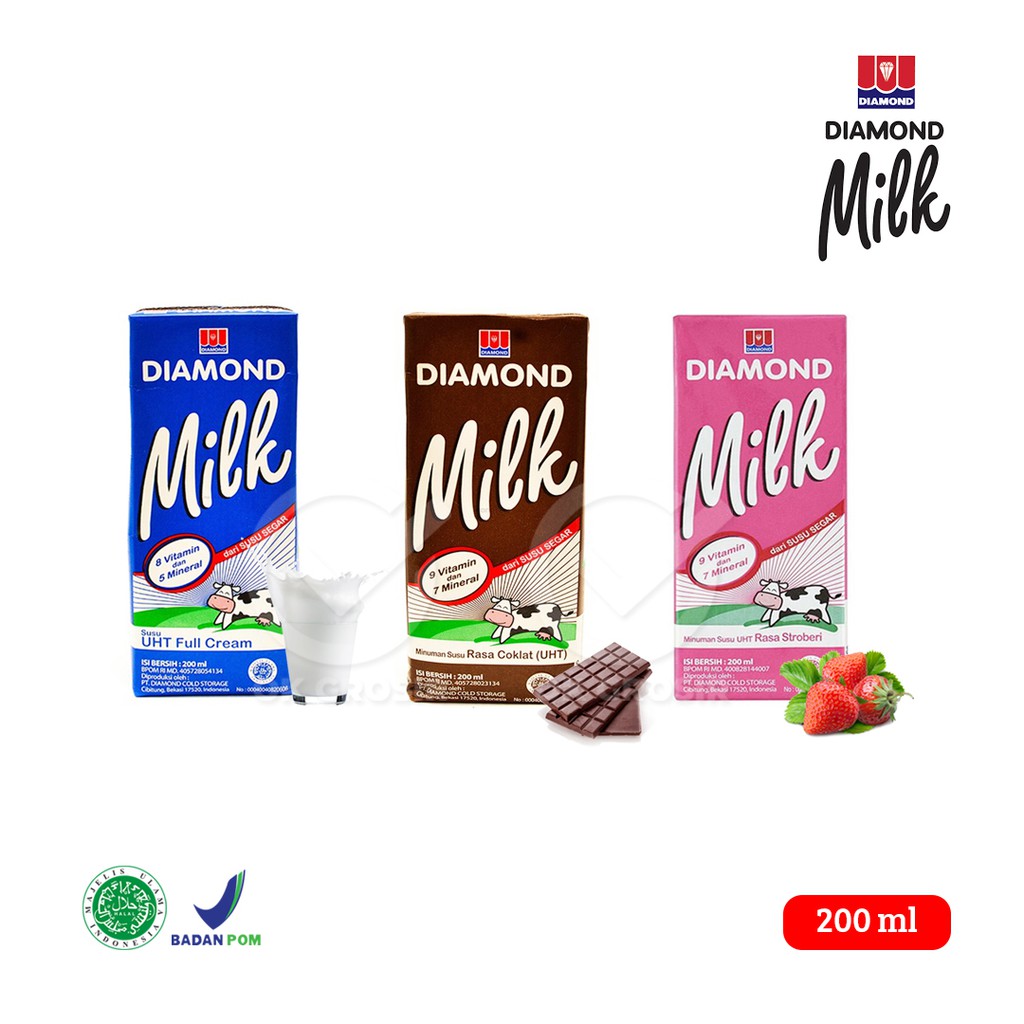 Jual Susu UHT Diamond Cokelat / Strawberry / Full Cream (200 ml) | Shopee Indonesia
