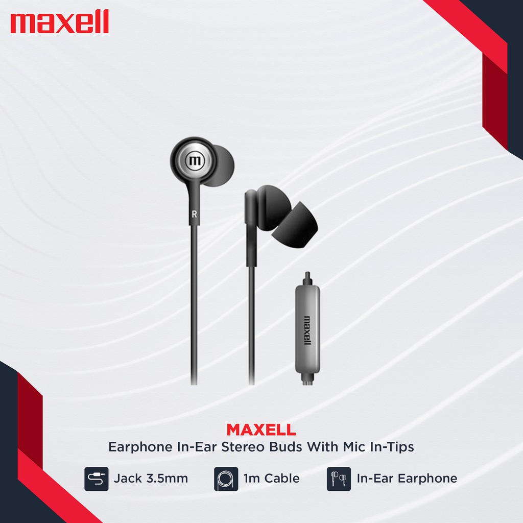 Jual Maxell Earphone In Ear Stereo Buds W//Mic In-Tips Black | Shopee ...