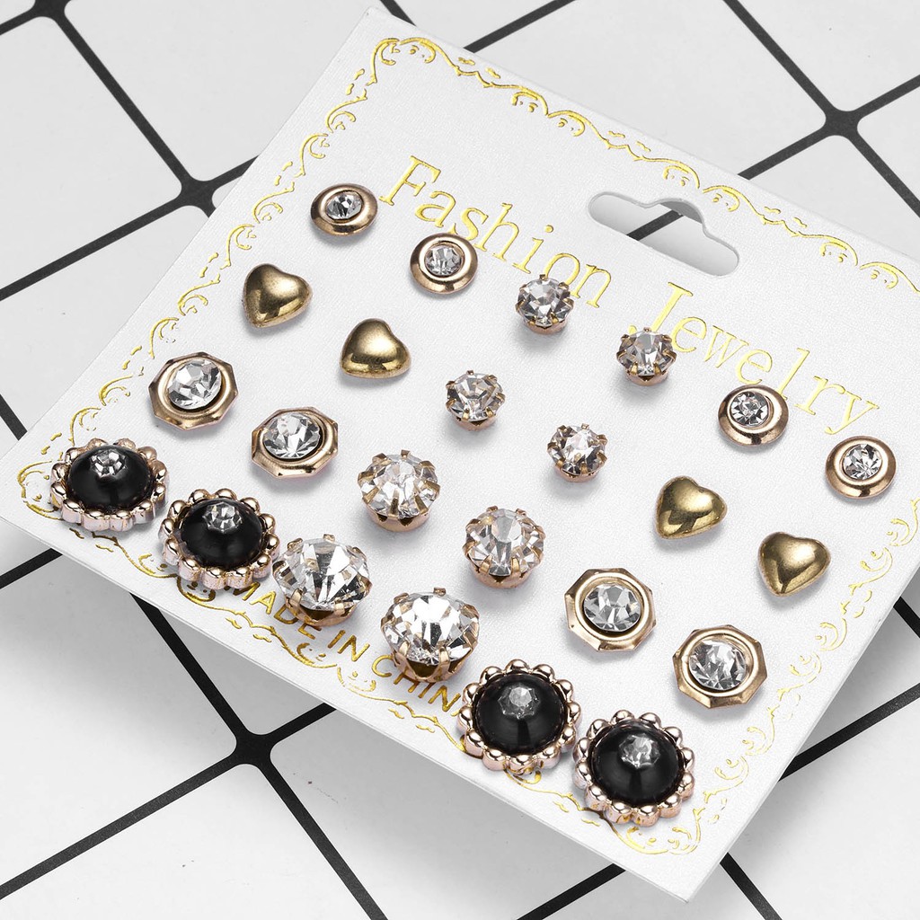 Jual 12 Pasang Set Anting korea terbaru model tusuk Mutiara Intan ...