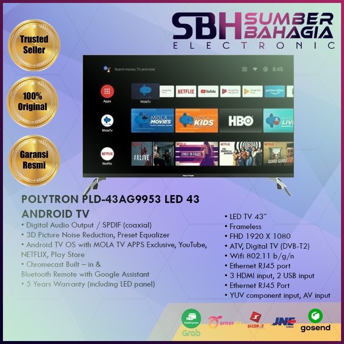 Jual POLYTRON PLD-43AG9953 LED 43 + USB MOVIE + ANDROID TV GARANSI 5 TAHUN (NEW) (KHUSUS BANDUNG ...