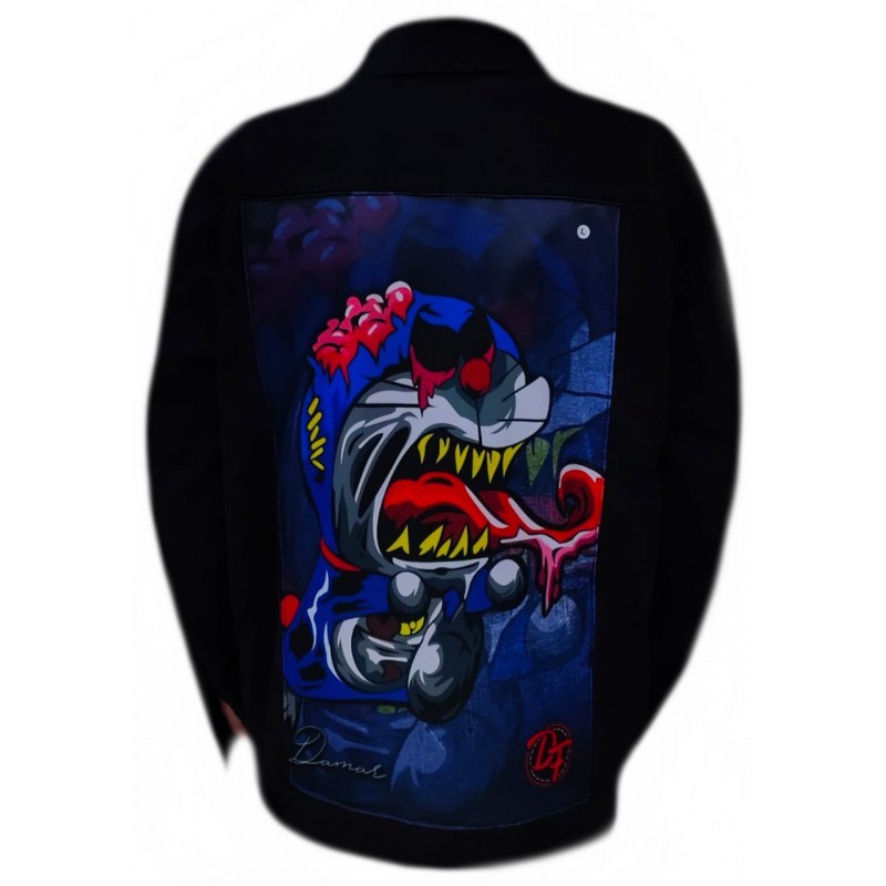 Jual jaket denim printing hitam doraemon lick | S014 | Shopee Indonesia