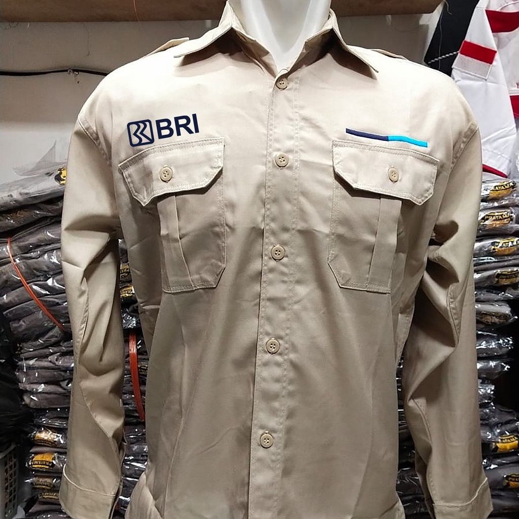 Jual KEMEJA BIG SIZE BANK BRI LENGAN PANJANG KANTONG DUA | BAJU BANK ...