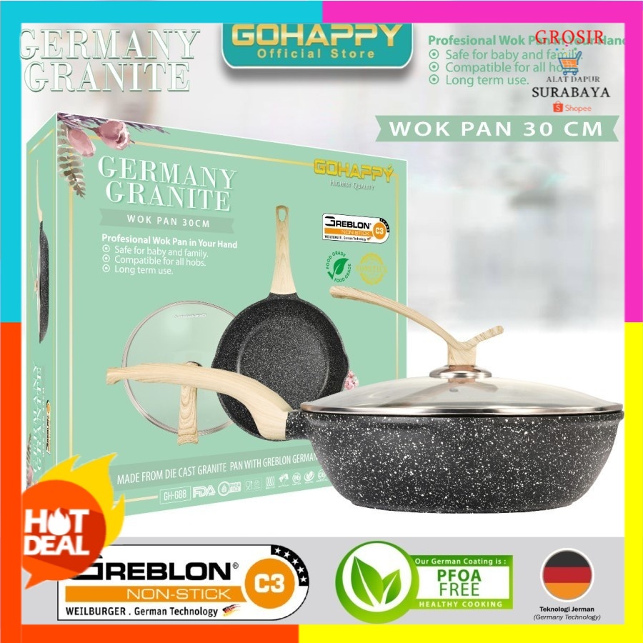 Jual WOK PAN GRANITE 30 cm /GO HAPPY GERMANY wokpan besar 30 CM ...