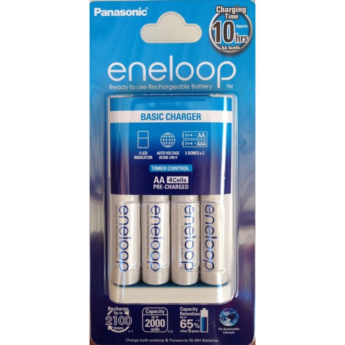 Jual Panasonic Eneloop basic charger baterai 10H + 4 baterai AA 2000mAH ...