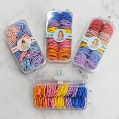 Jual 100pc karet rambut Korea premium + Box | Shopee Indonesia