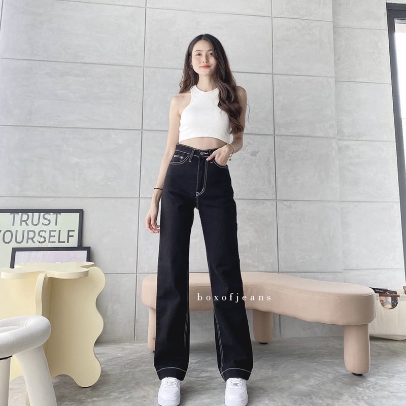 Jual Boxofjeans - Hotty Cullote Jeans - HITAM LIST PUTIH | Shopee Indonesia