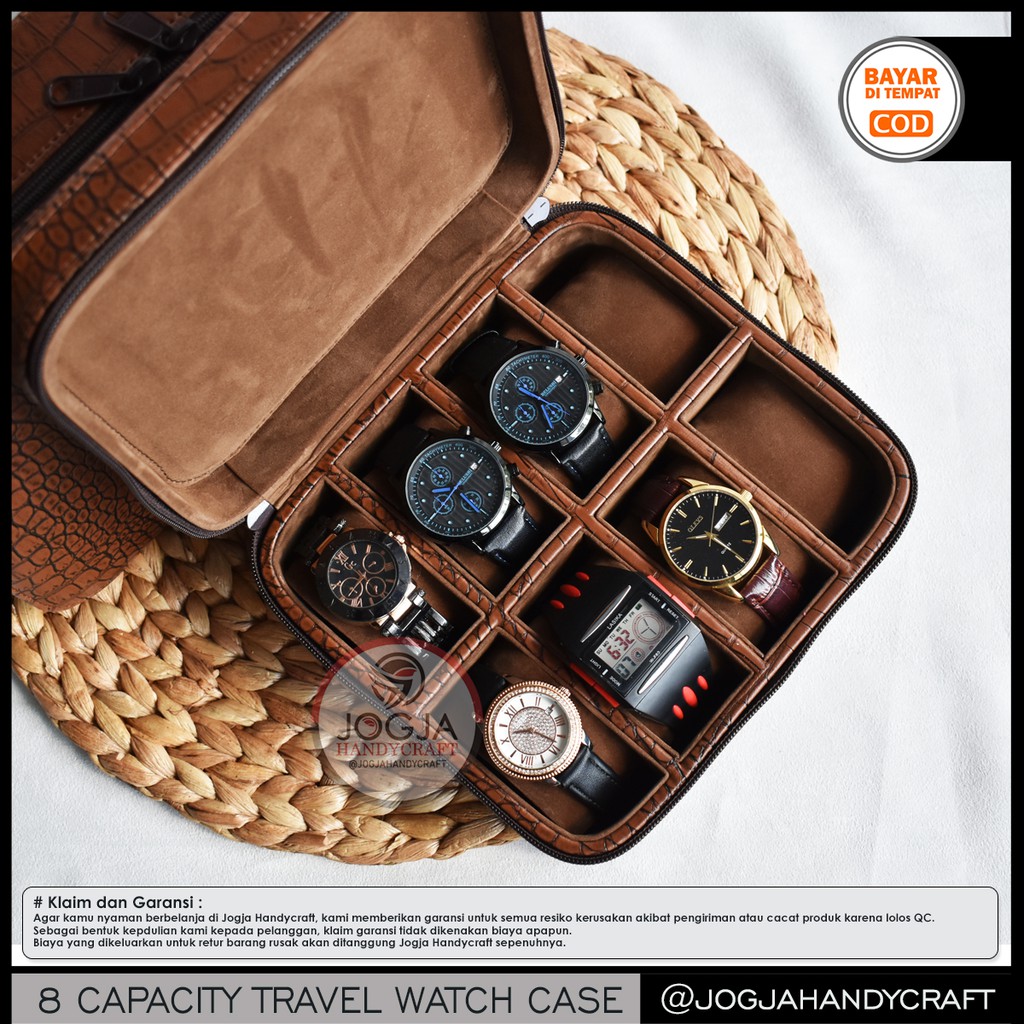 Jual 8 Slots PREMIUM Travel Watch Box Jumbo / Tempat Jam tangan / Kotak ...