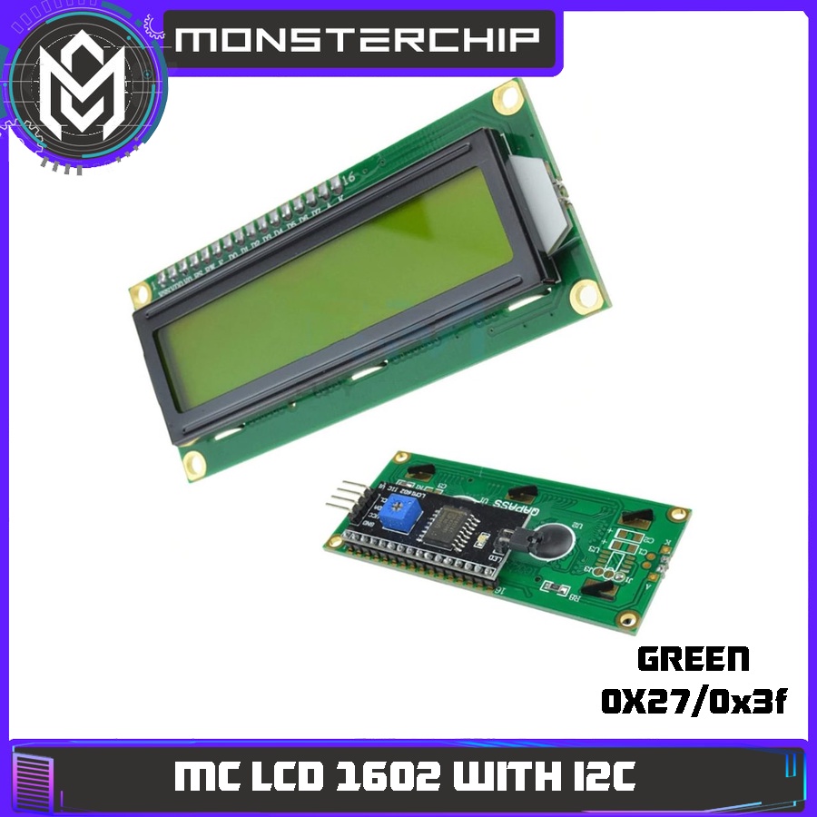 Jual LCD 1602 CHAR GREEN BACKLIGHT WITH I2C SERIAL INTERFACE MODULE ...