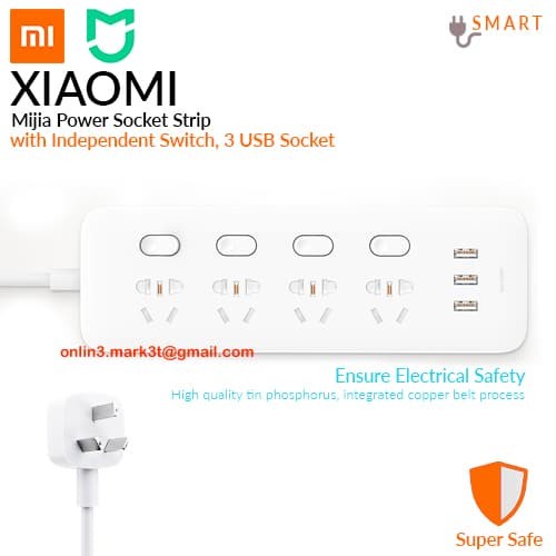 Jual Xiaomi 3 USB plug 4 outlets power strip colokan listrik stop ...