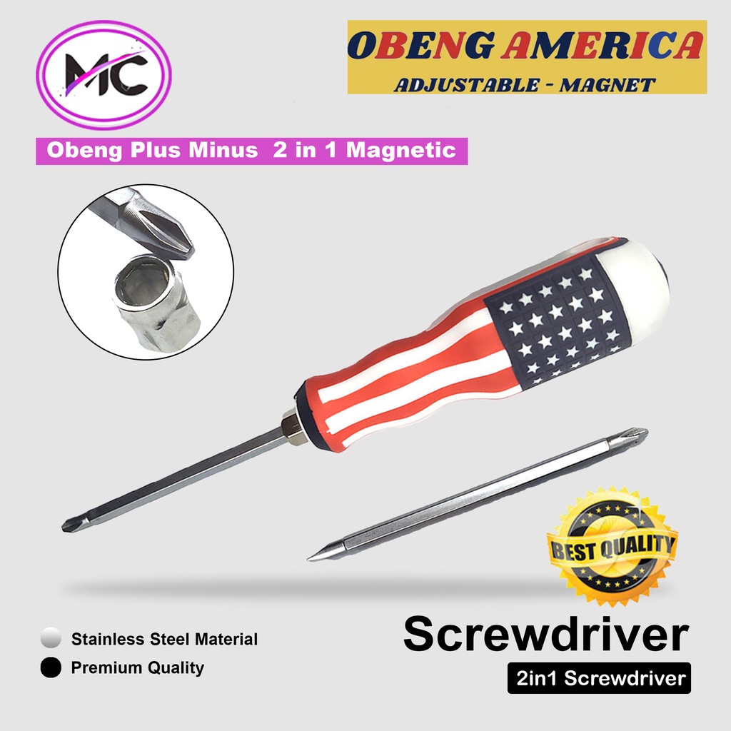 Jual Obeng Besar Plus Minus Bolak Balik Magnet 2in1 Obeng Kembang Pipih ...