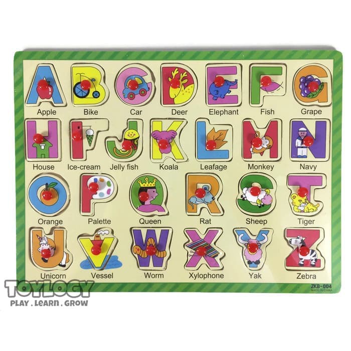 Jual Mainan Edukasi Puzzle Kayu Pin Knob Abjad Alphabet ABC Huruf Besar ...