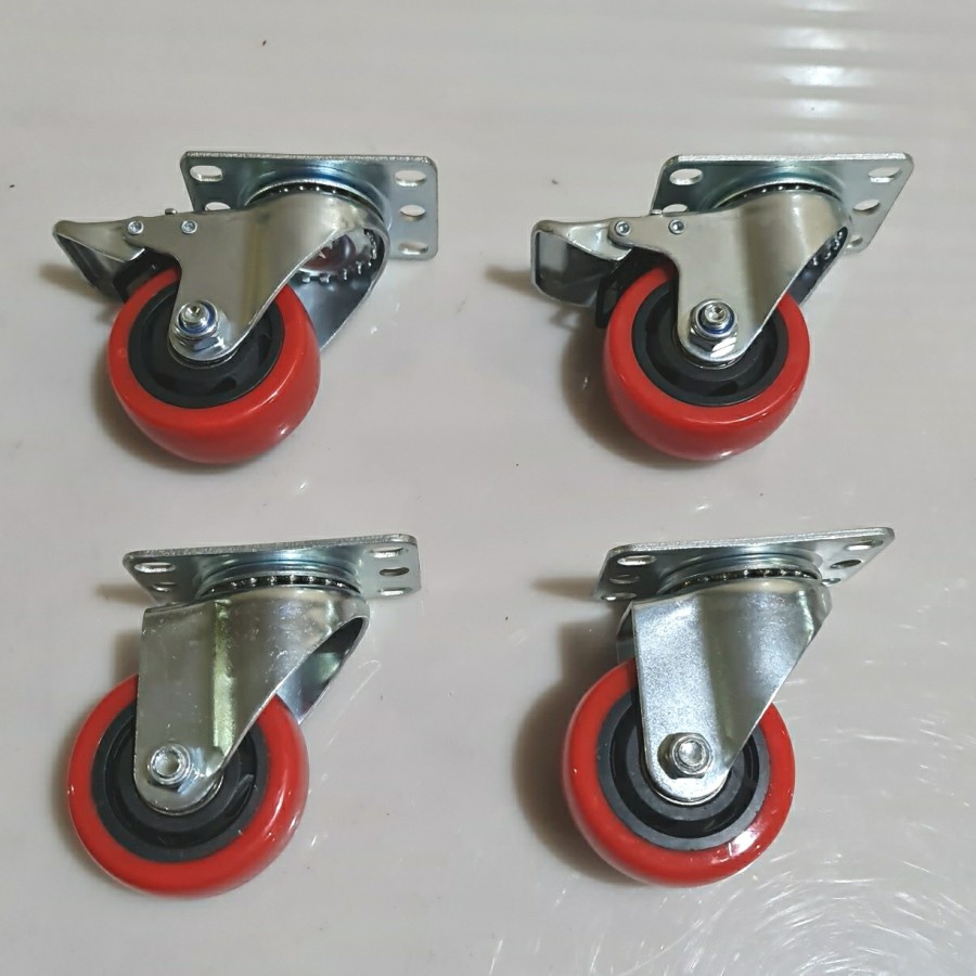 Jual Roda Troli Germany Pu Merah Medium Duty 3 inch (2 Putar +Rem 2 ...