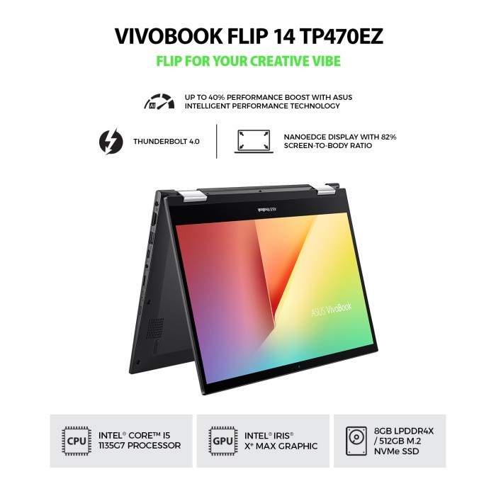 Jual ASUS Vivobook Flip 14 TP470EZ-VIPS551 - Indie Black | Shopee Indonesia