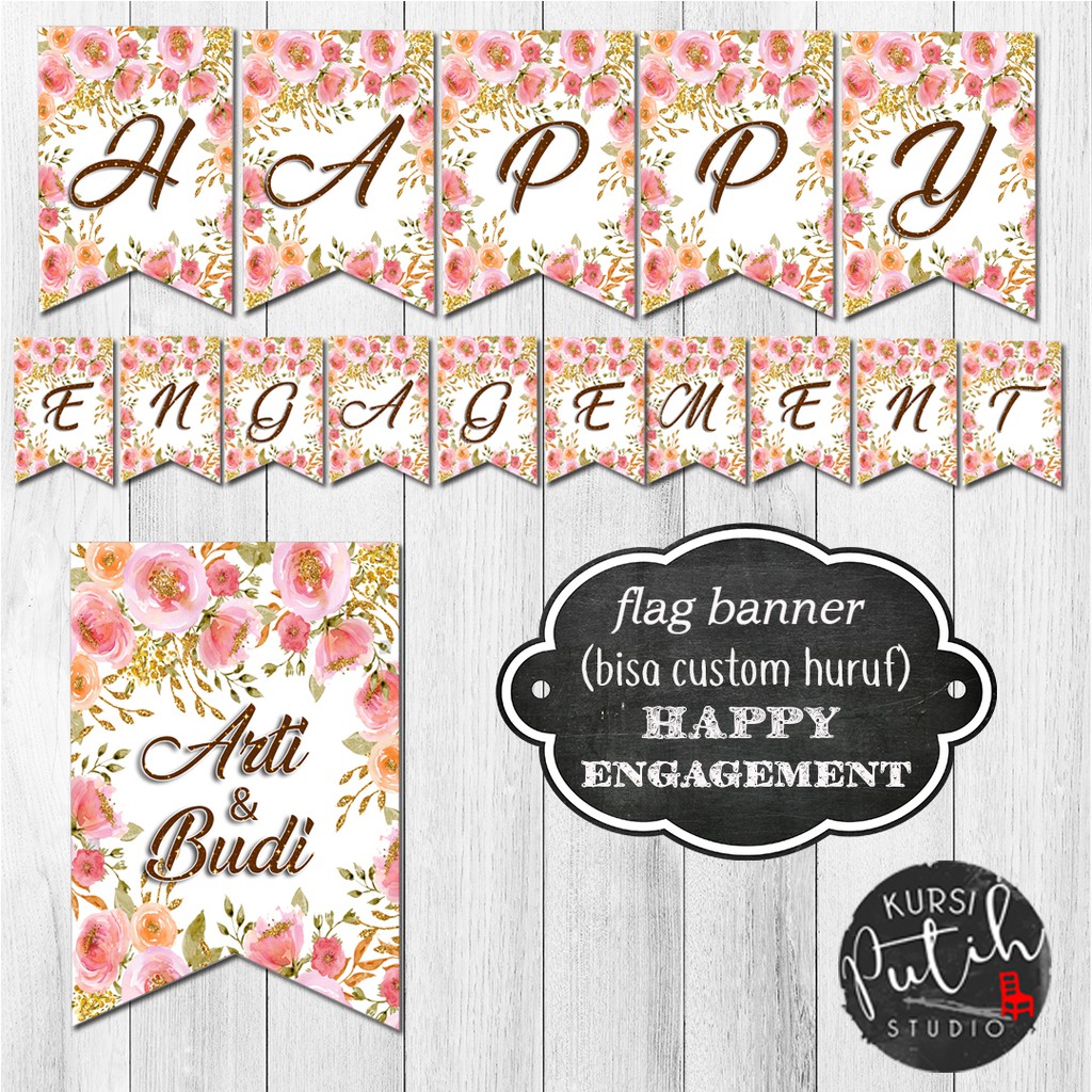 Jual Flag banner Bendera bisa custom huruf wedding engagement flower ...