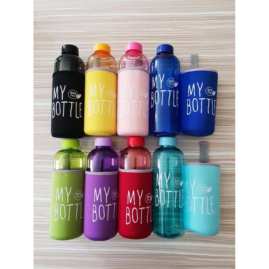 Jual BOTOL AIR MY BOTTLE FULL WARNA 500ML PLUS POUCH SERUT PLUS KARET ...