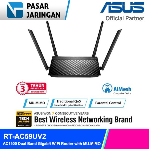 Jual ASUS RT-AC59U-V2 ROUTER AC1500 Mbps Dual Band Gigabit MU-MIMO ...