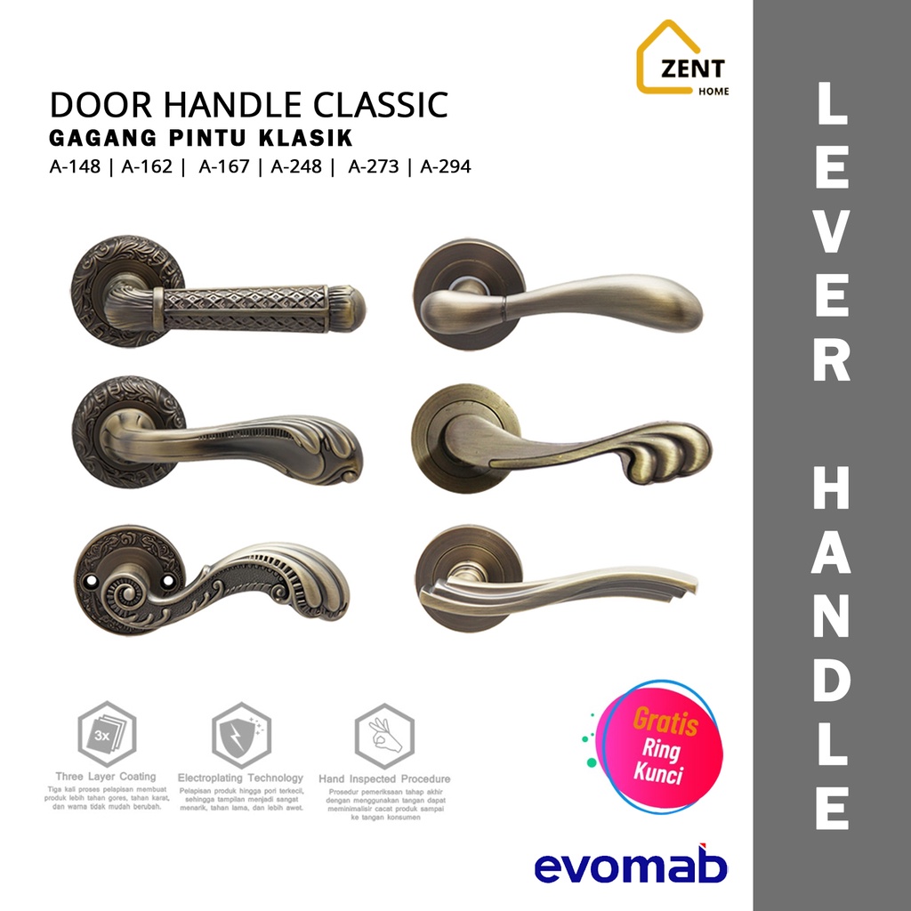 Jual evomab Lever Handle Gagang Pintu Classic Klasik Antik Gratis Ring ...