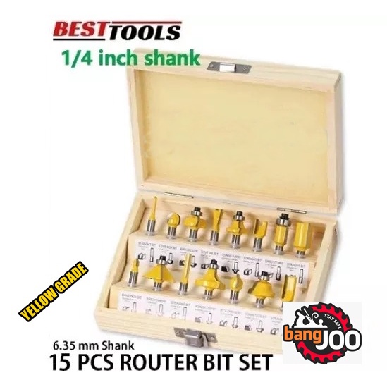 Jual Mata profil TCT set 15pcs / mata Router trimmer bit set 1/4" wood ...