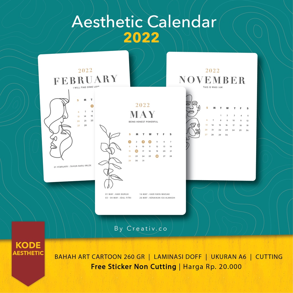 Jual KALENDER AESTHETIC 12 BULAN [TERMURAH + BONUS STICKER] TAHUN 2024 ...