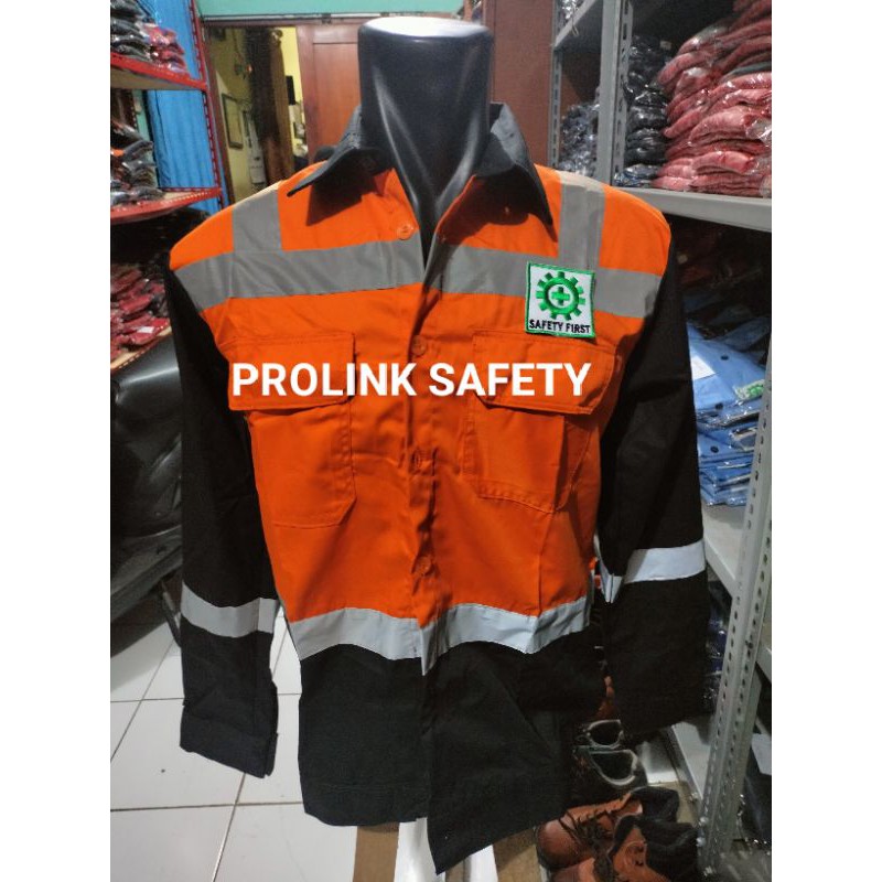 Jual SERAGAM BAJU SAFETY KANCING ORANYE HITAM SCOTLIGT PUNDAK BERLOGO ...