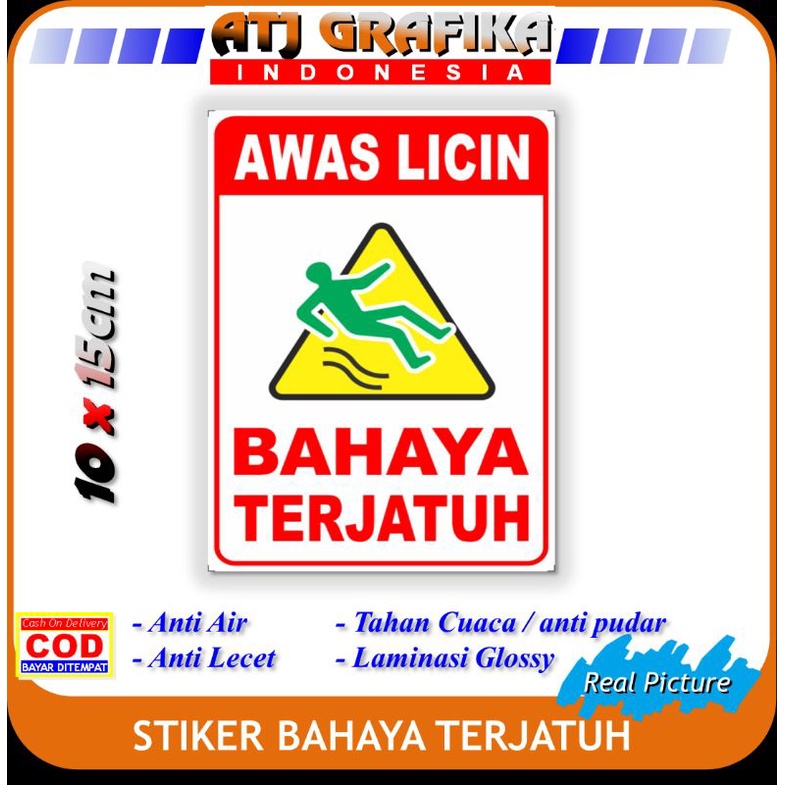 Jual Sticker awas licin stiker bahaya terjatuh lantai basah K3 | Shopee ...