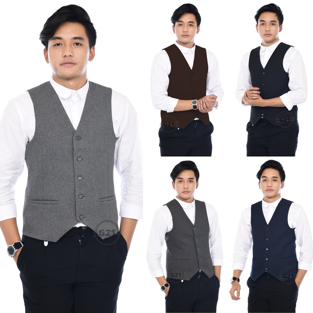 Jual Rompi Vest Jas Pria Formal Hitam Slimfit Kerja Kantor Premium High ...