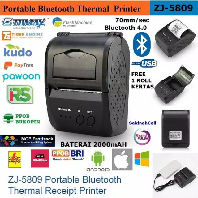 Jual Printer Bluetooth ZJIANG ZJ-5809 Model Terbaru Bonus 1pk Kertas | Shopee Indonesia