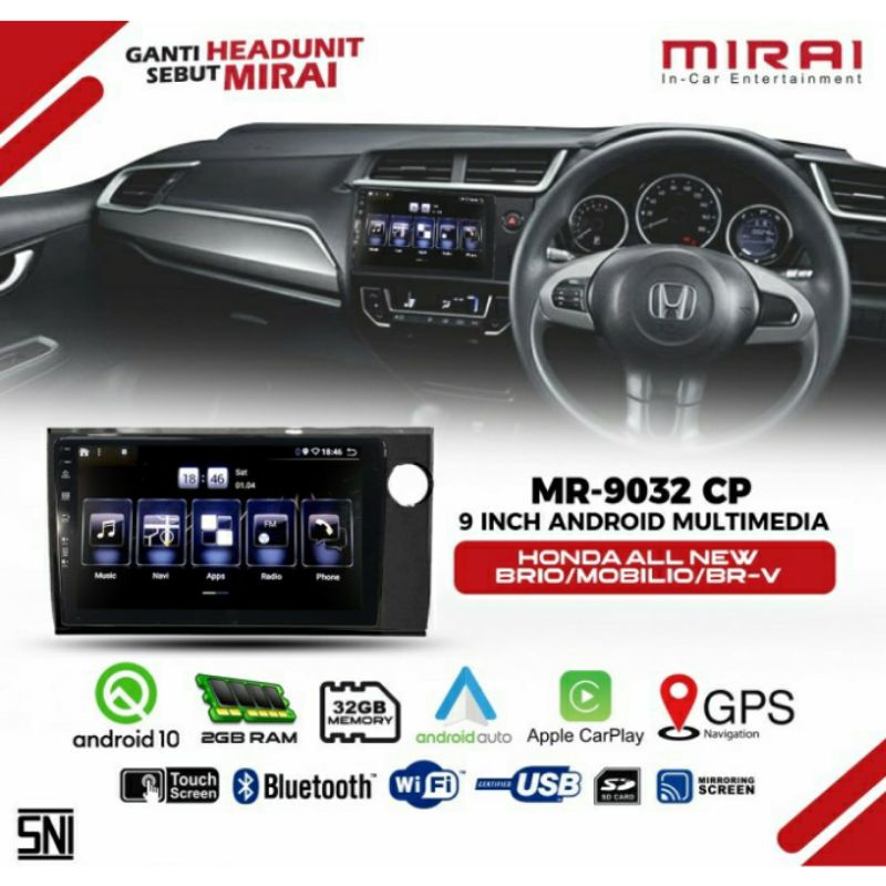 Jual Head Unit Android MIRAI 9032CP Honda Brio Layar 9 Inch Headunit All New Brio MR 9032 CP ...