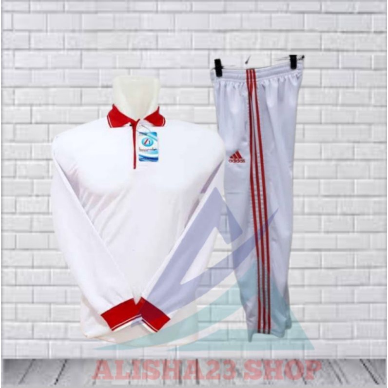 Jual SETELAN KAOS KERAH LENGAN PANJANG MERAH PUTIH STELAN TRAINING ...