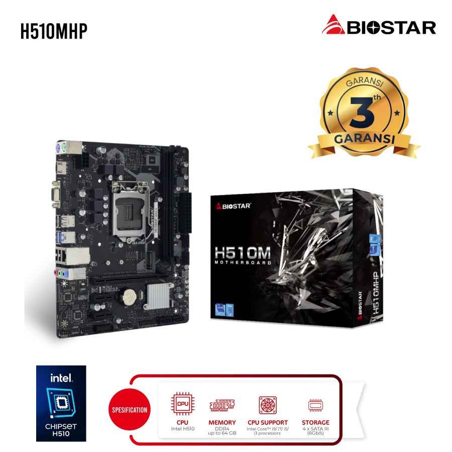 Jual MOTHERBOARD BIOSTAR H510MHP DDR4 SOCKET 1200 | Shopee Indonesia