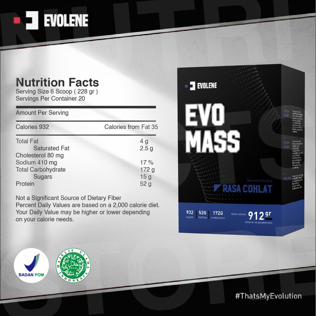 Jual Evolene Evomass Evo Mass Gainer 912 Gram 2Lbs | Shopee Indonesia