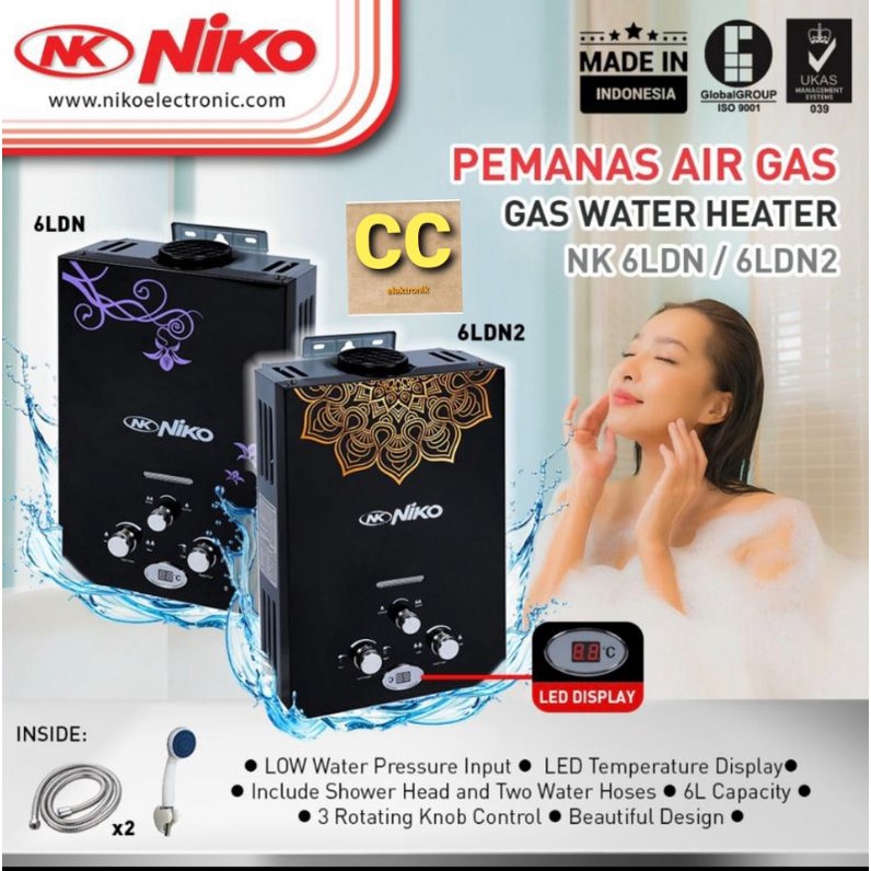 Jual WATER HEATER WELHOME / PEMANAS AIR GAS NIKO NK 6 LDN hitam NK6LDN ...