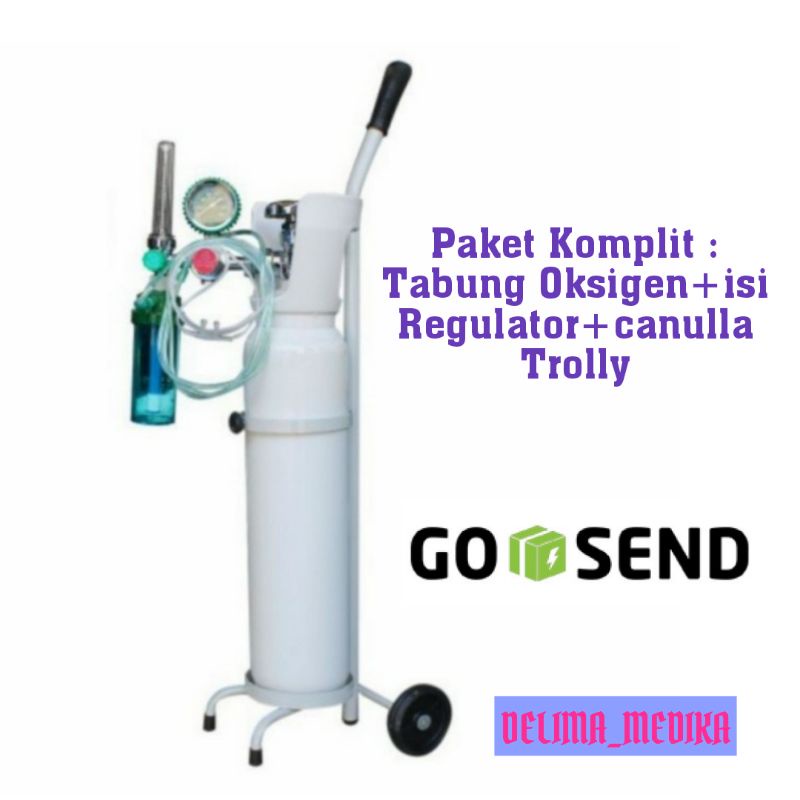 Jual Tabung Oksigen Paket Komplit Fullset 3in1 Tabung isi + Regulator Canulla + Trolly / Paket ...
