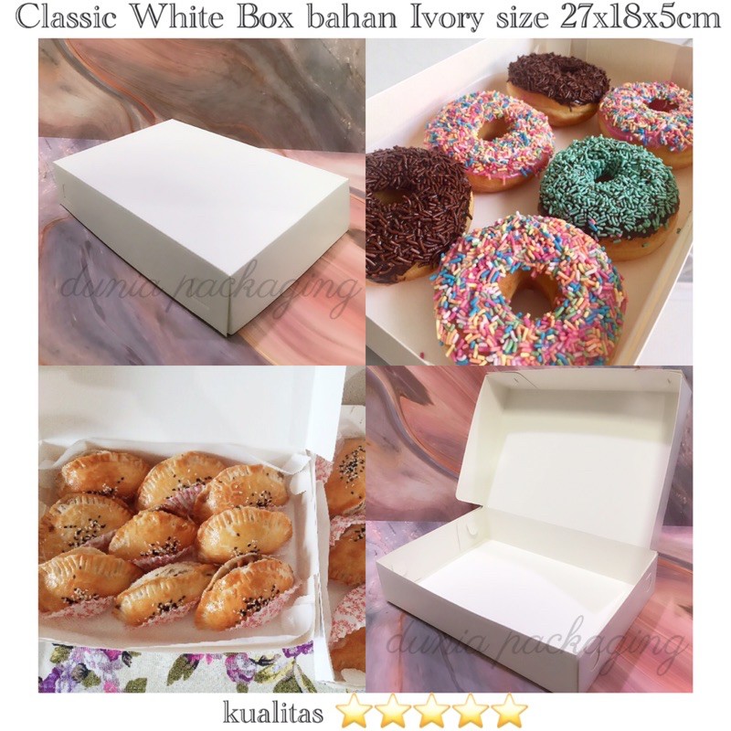 Jual Classic White Box Kotak Kue Putih Ivory ukuran 27x18x5 box donat ...