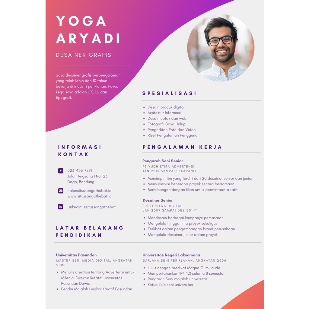 Jual Desain CV (Curriculum Vitae) Jingga & Putih Minimalis Lulusan Baru ...