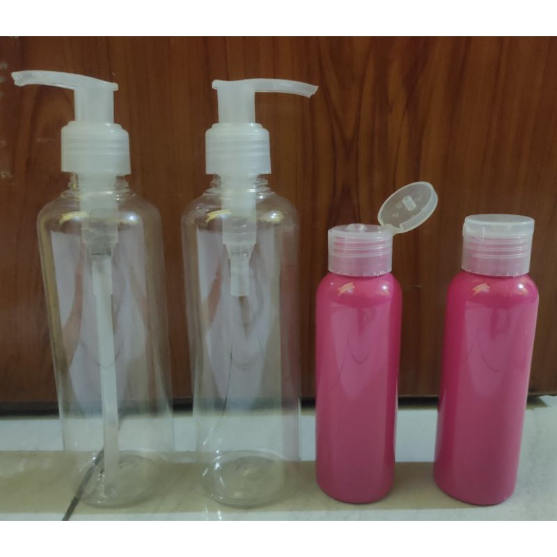Jual BOTOL PLASTIK PUMP 250ml BENING, BOTOL PLASTIK FLIP TOP 100ml PINK | Shopee Indonesia