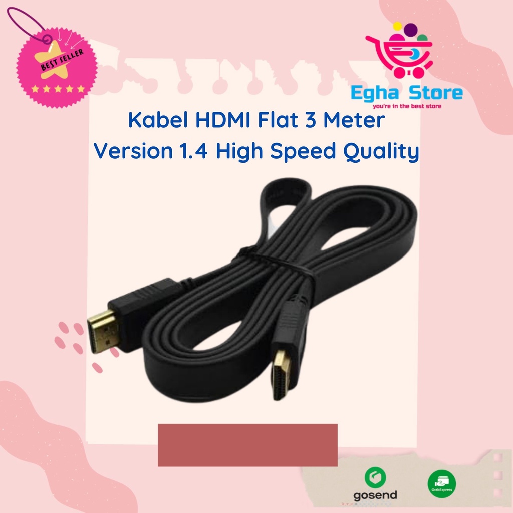 Jual Kabel HDMI 3 Meter Flat Version 1.4 High Speed Quality Cable HDTV ...