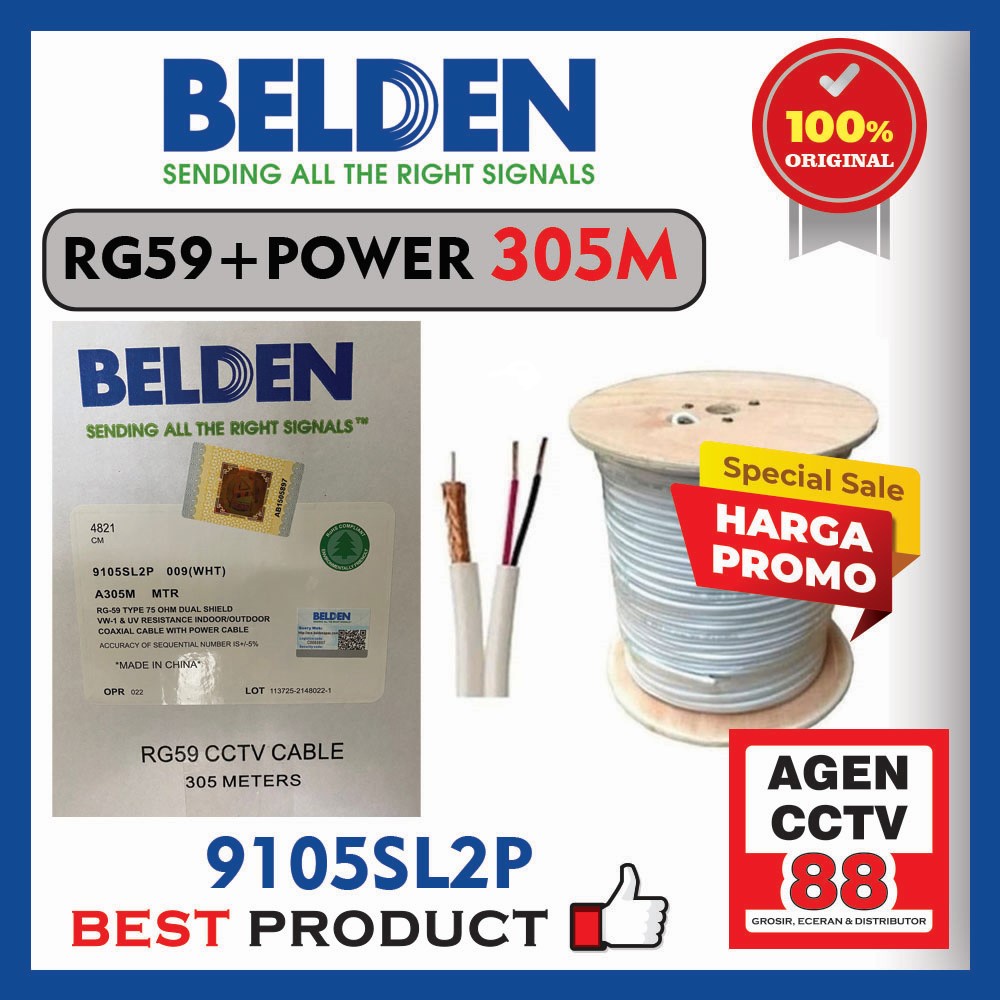 Jual BELDEN RG59 Plus Power Kabel Coaxial CCTV 9105SL2P 305 Meter ...
