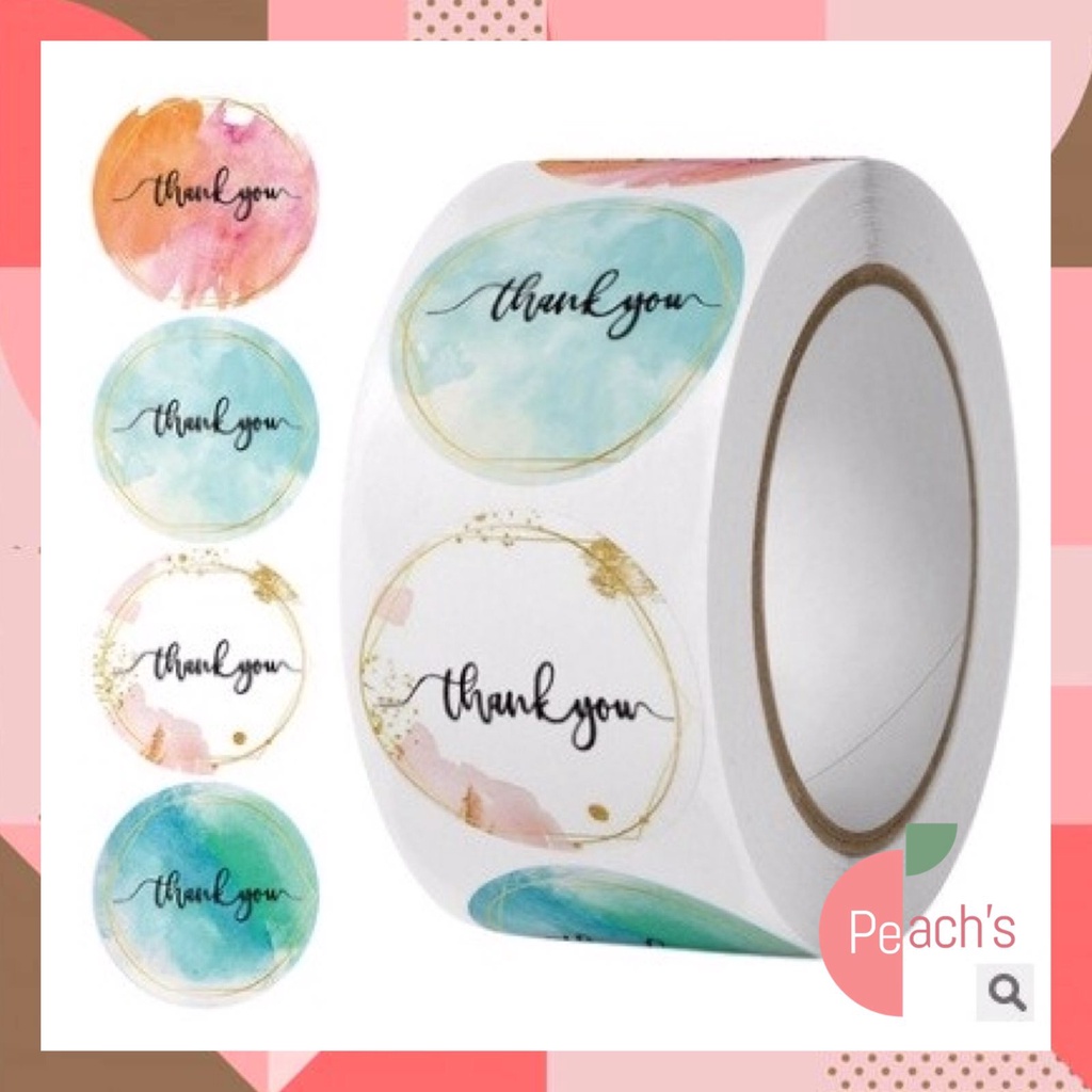 Jual PEACH 5195 Stiker Thank You / Stiker Thank You / 1 Roll Stiker ...